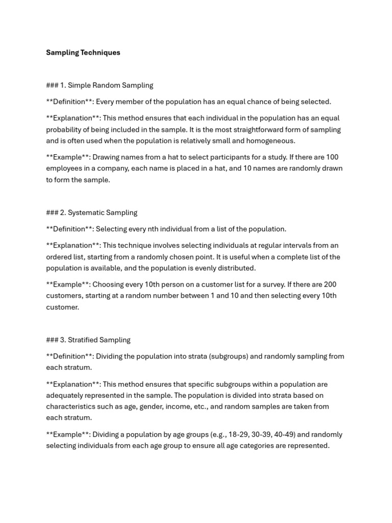 sampling Techniques | PDF | Sampling (Statistics) | Stratified Sampling sampling Techniques | PDF | Sampling (Statistics) | Stratified Sampling