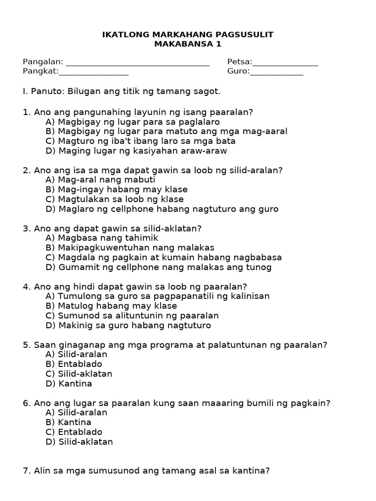 PT - Makabansa 1 - Q3 - Matatag | PDF
