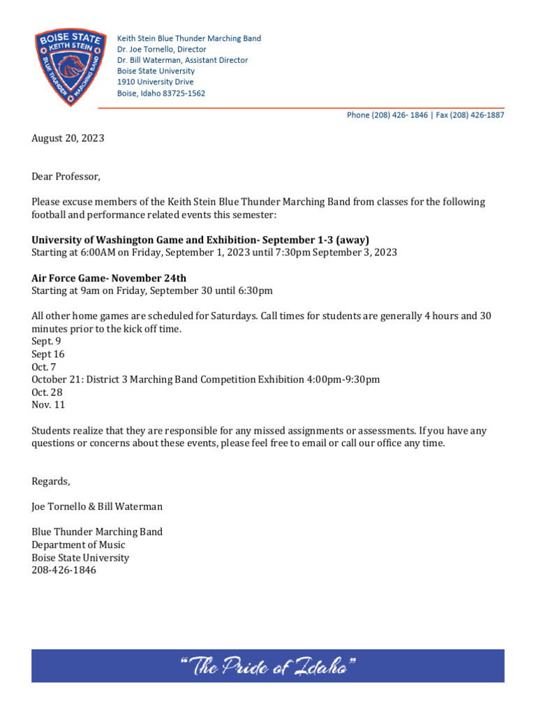 BTMB Excuse Letter Fall 2023 | PDF