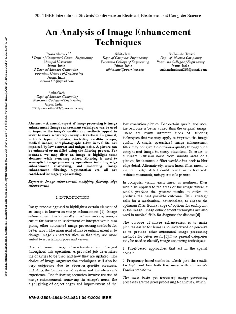 An Analysis of Image Enhancement Techniques | PDF | Digital Signal ...