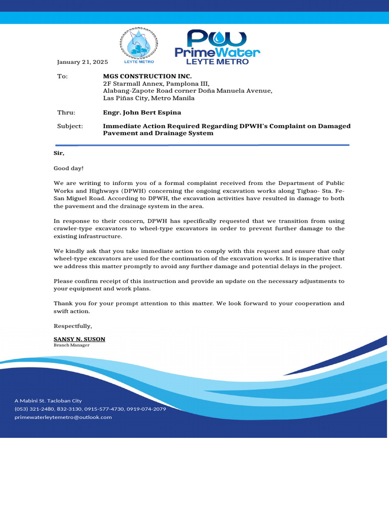 Immediate Action Required Regarding DPWH's Complaint On Damaged ...