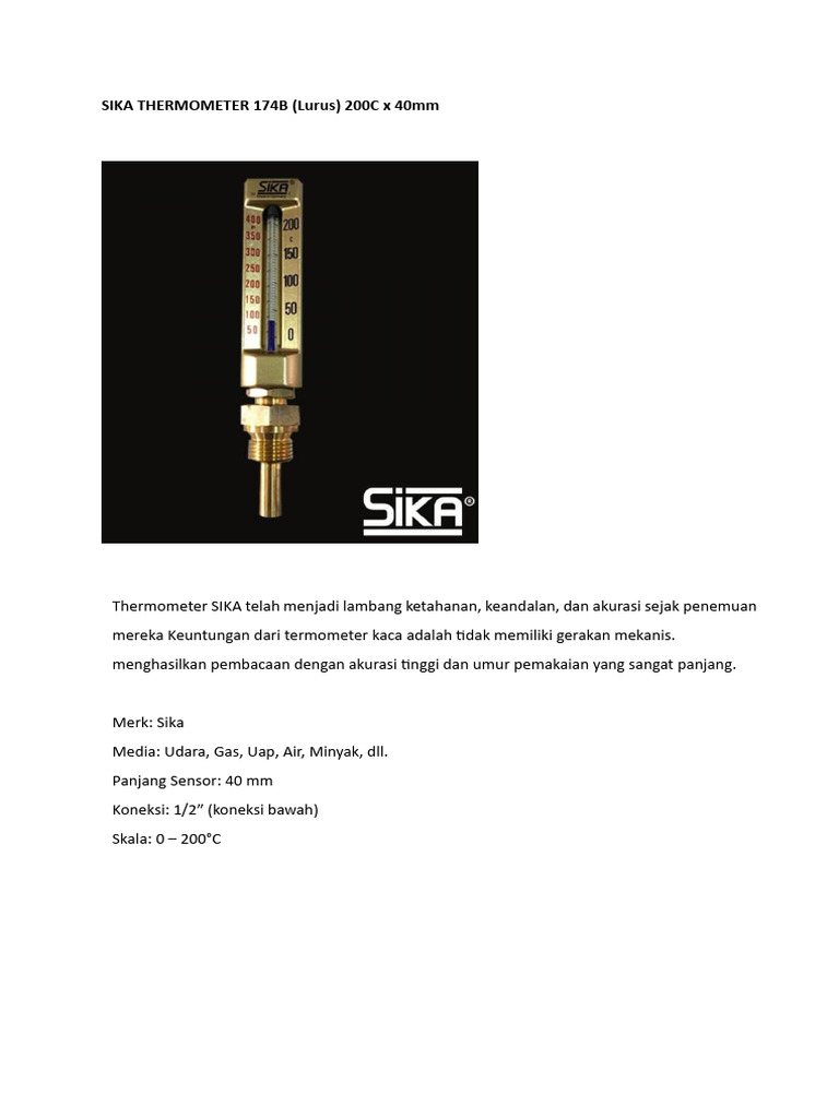 SIKA THERMOMETER 174B (Lurus) 200C X 40mm | PDF