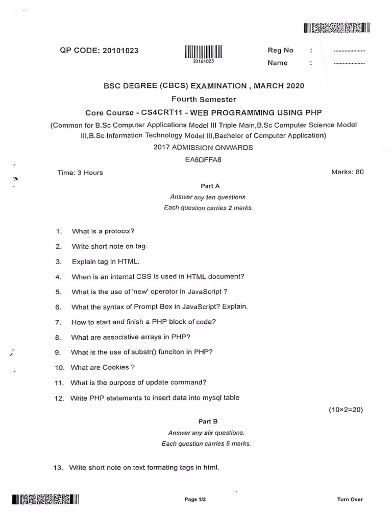Web Programming Using Php March 2020 Pdf Php Java Script 3789