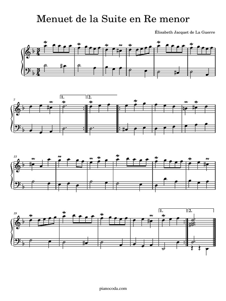 DE LA GUERRE, Elisabeth Jacquet - Menuet (Suite in D Minor) | PDF