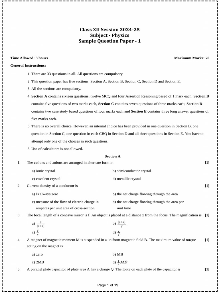 Aarya Physics Sample Paper | PDF