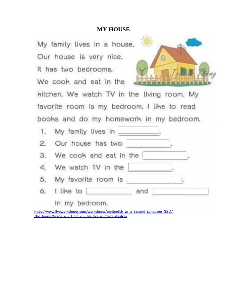 Grade 6 ESL: My House Worksheet | PDF
