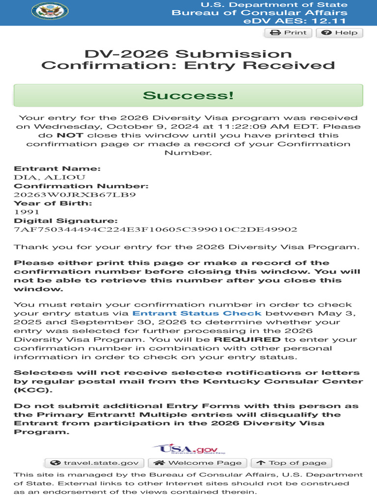 Electronic Diversity Visa Program | PDF