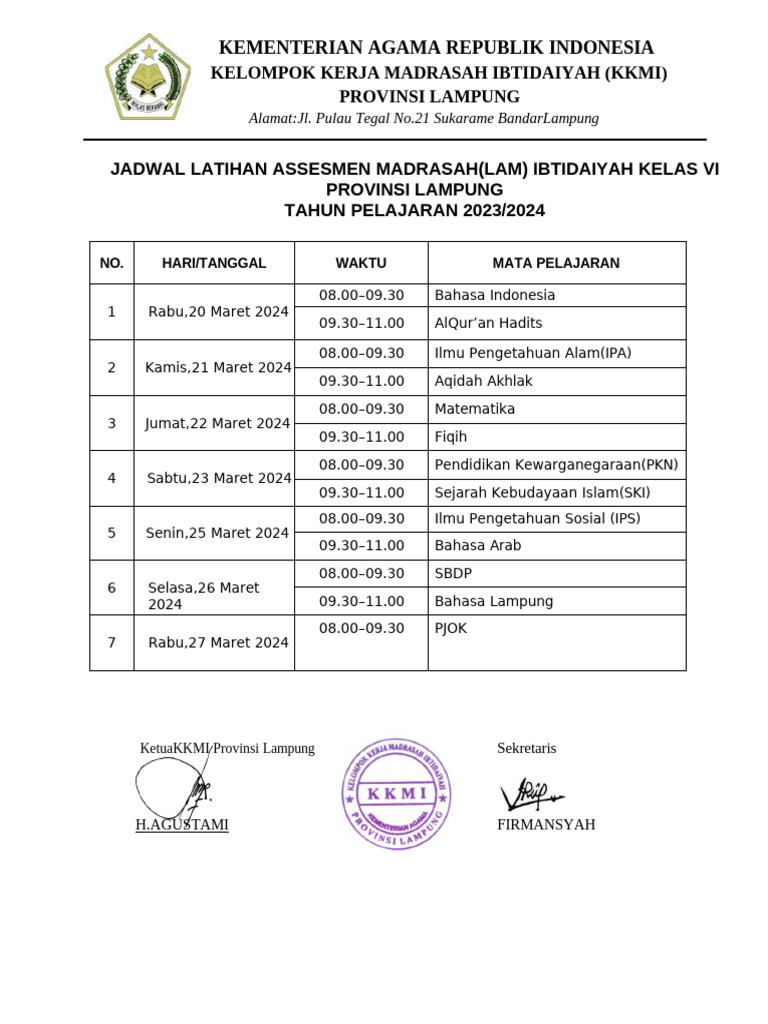 JADWAL LAM TP. 2023-2024 Word | PDF