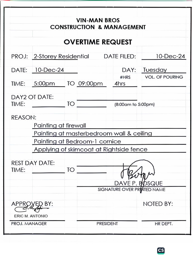 OT - REQUEST - Dec. 11, 2024 (ENGR. DAVE P. BOSQUE) | PDF