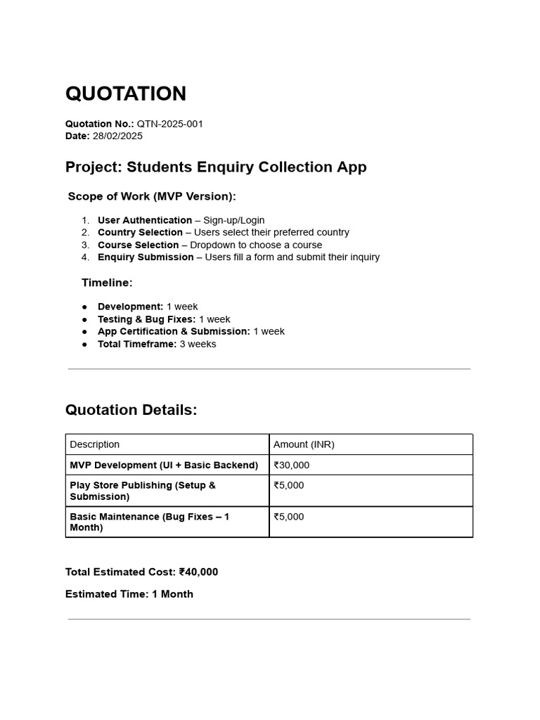 Quotation for Student App Development | PDF