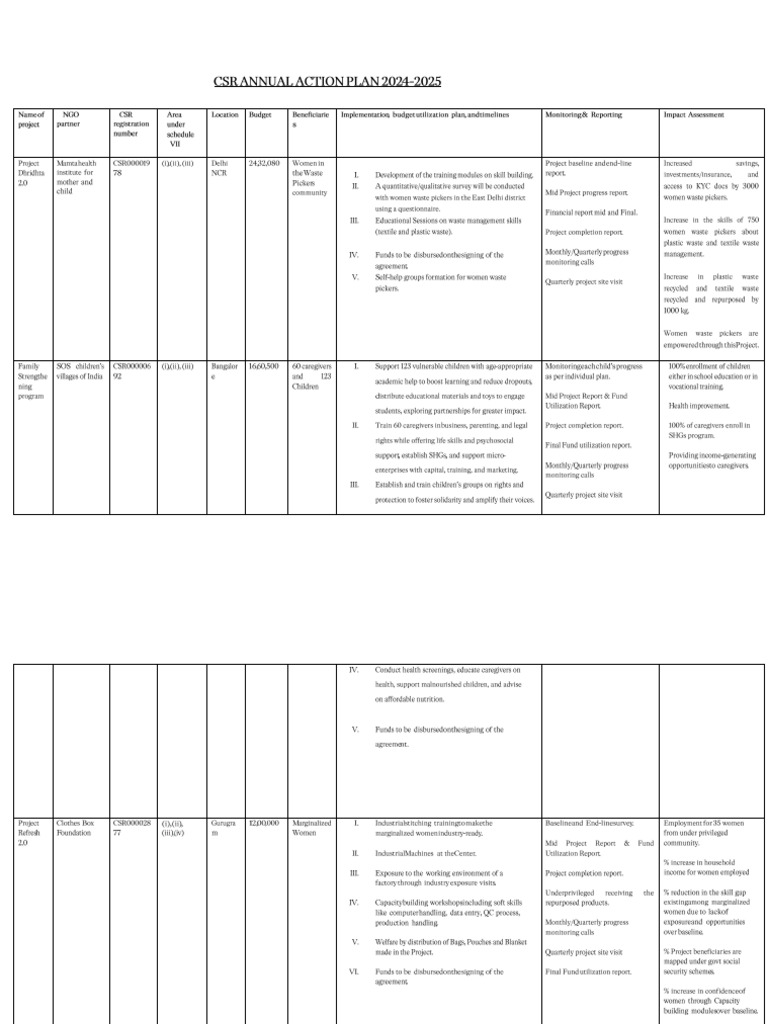 CSR ANNUAL ACTION 2024-2025 Revised | PDF