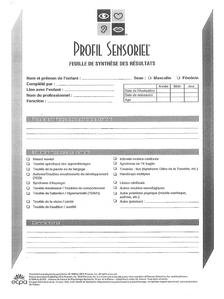 Profil Sensoriel de Dunn - Feuille de Synthèse des Résultats | PDF