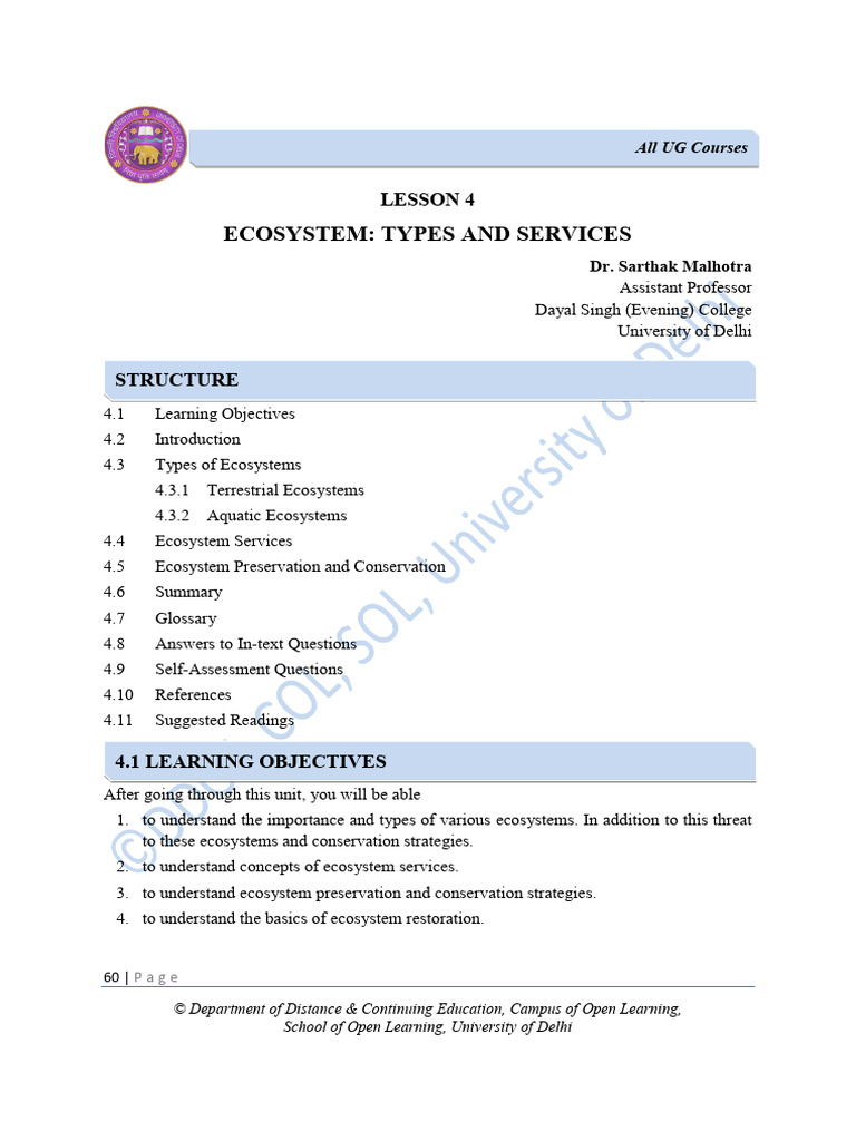 AEC EVS Theory Into Practice I Sem 1 EM Lesson 4 | PDF | Grassland | Ecosystem