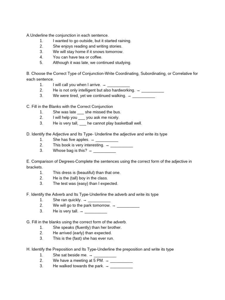 Practic Worksheet- Conjunctions | PDF | Language Mechanics | Linguistics
