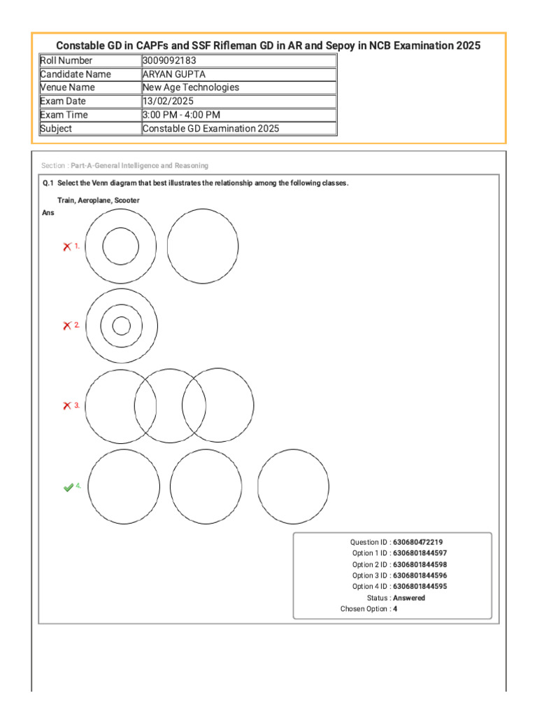 Constable GD in Capfs and SSF Ri Eman GD in Ar and Sepoy in NCB Examination 2025 | PDF