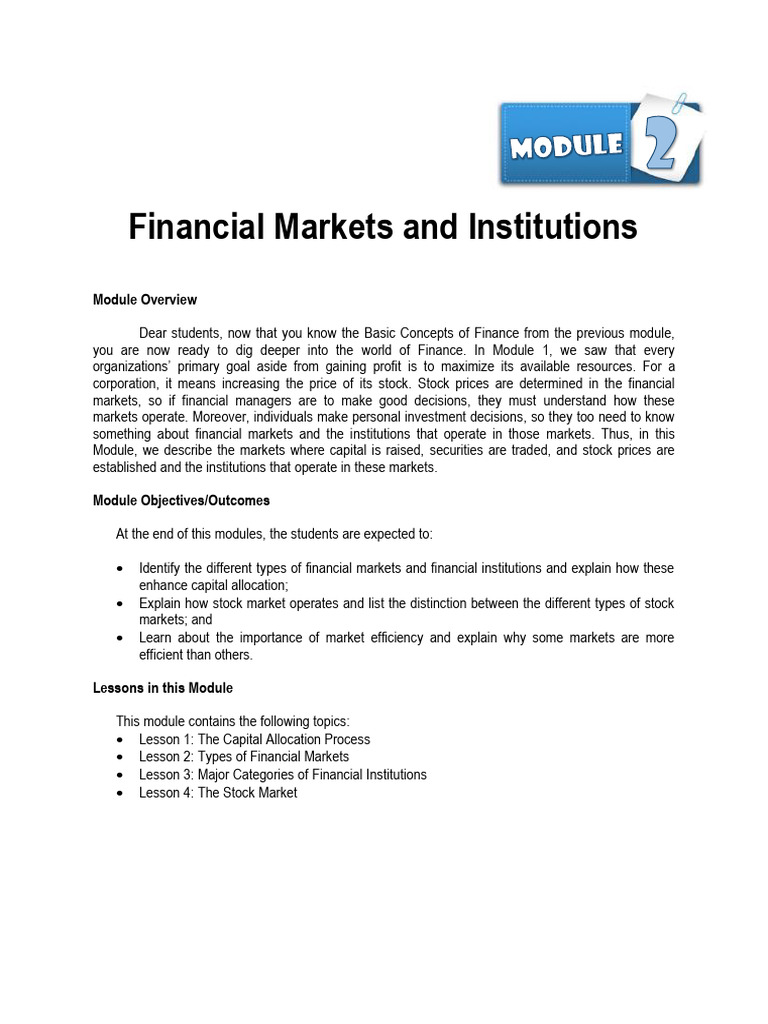 Module 2 Financial Markets and Institutions | PDF | Stocks | Securities ...