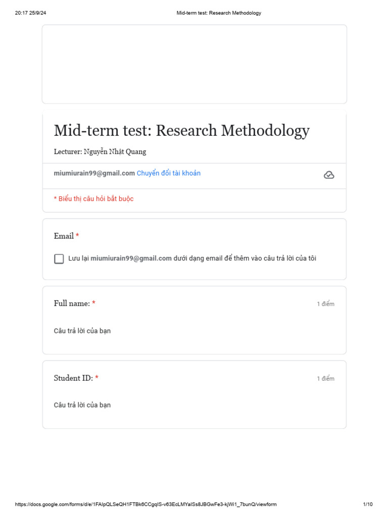 Mid-term Test: Research Methodology | PDF | Hypothesis | Methodology