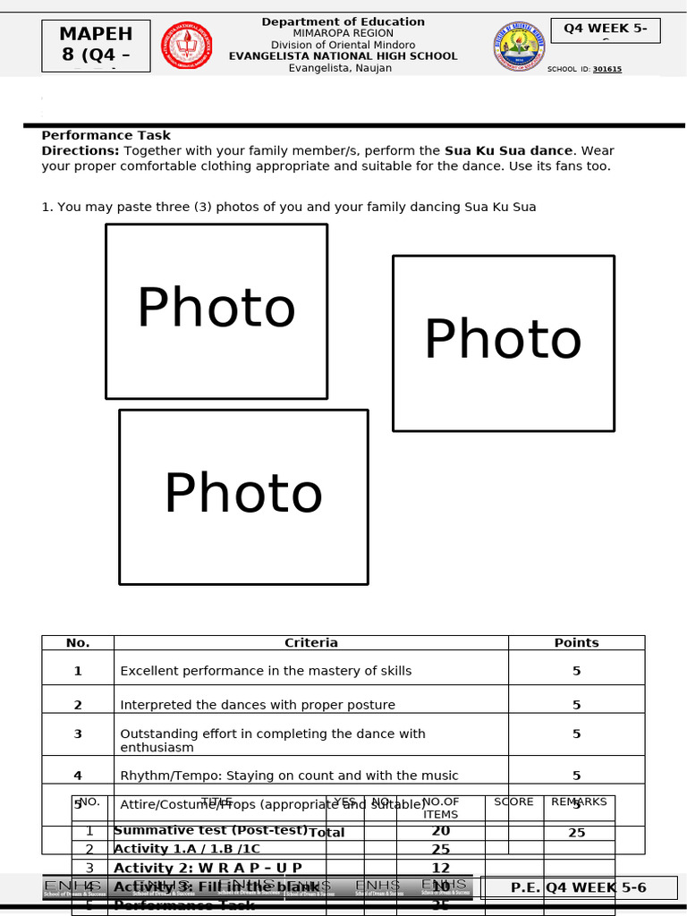 p.e. q4 Module 1-4 Week 5-6 Act. - Perf. | PDF