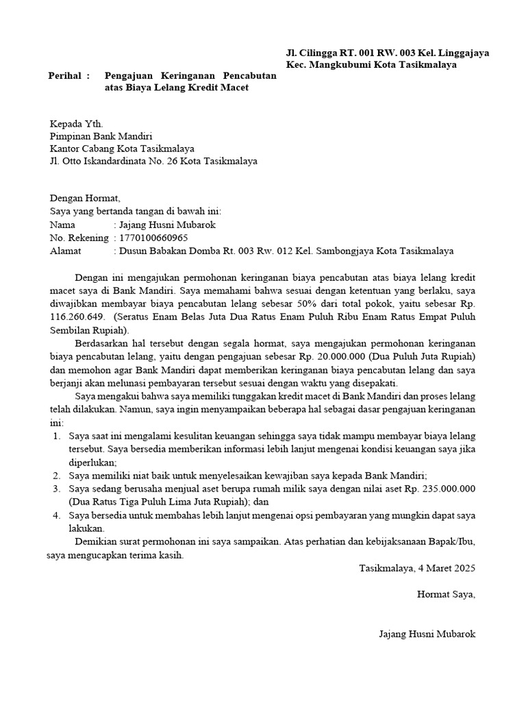 surat pengajuan lelang | PDF