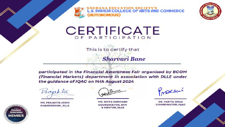 FULL NAME (As Required On Certificate) - BFM DLLE Financial Awareness ...