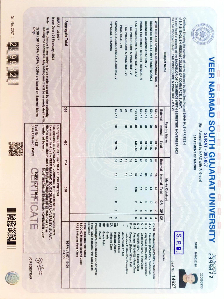 Sem 5 Marksheet Orginal (1) | PDF