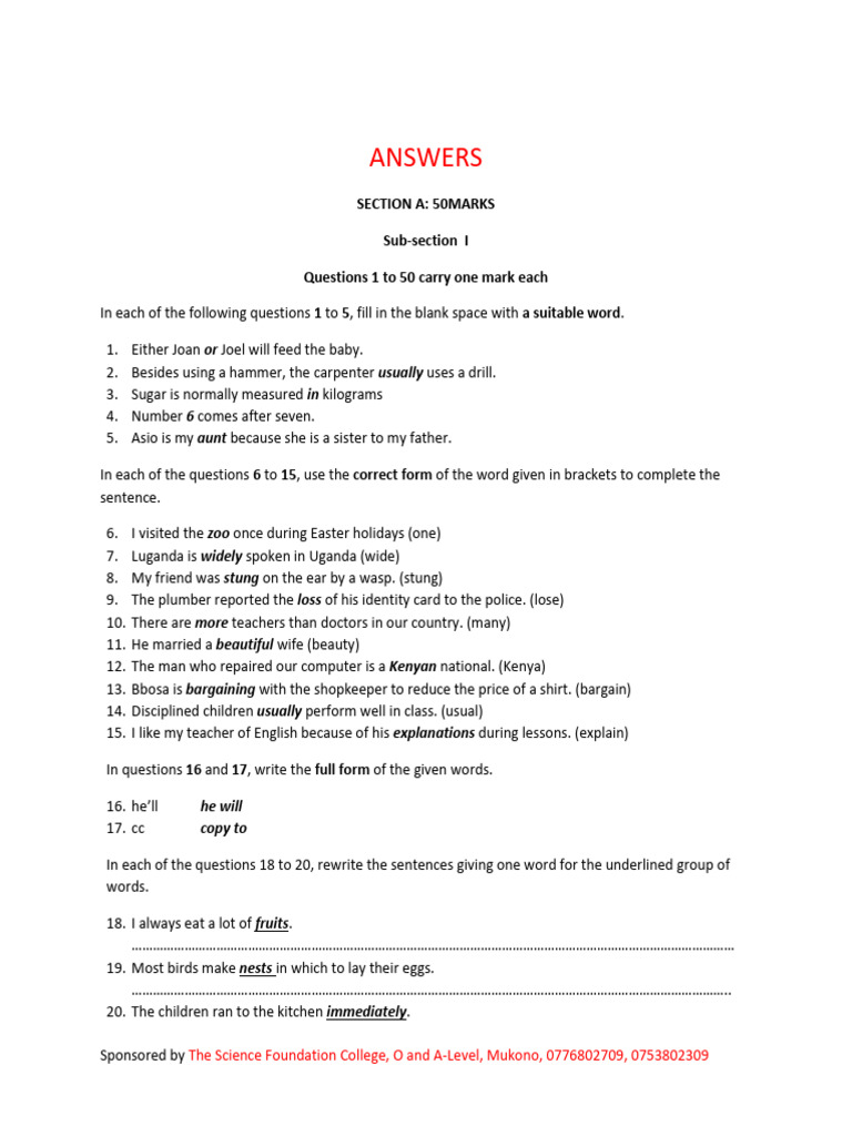 O and A-Level English Practice Questions | PDF