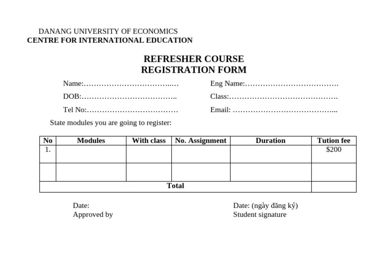 Registration Form_Refresher Course - Đơn ĐK Học Lại | PDF