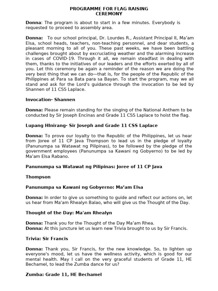 Programme Script For Flag Raising Ceremony | PDF