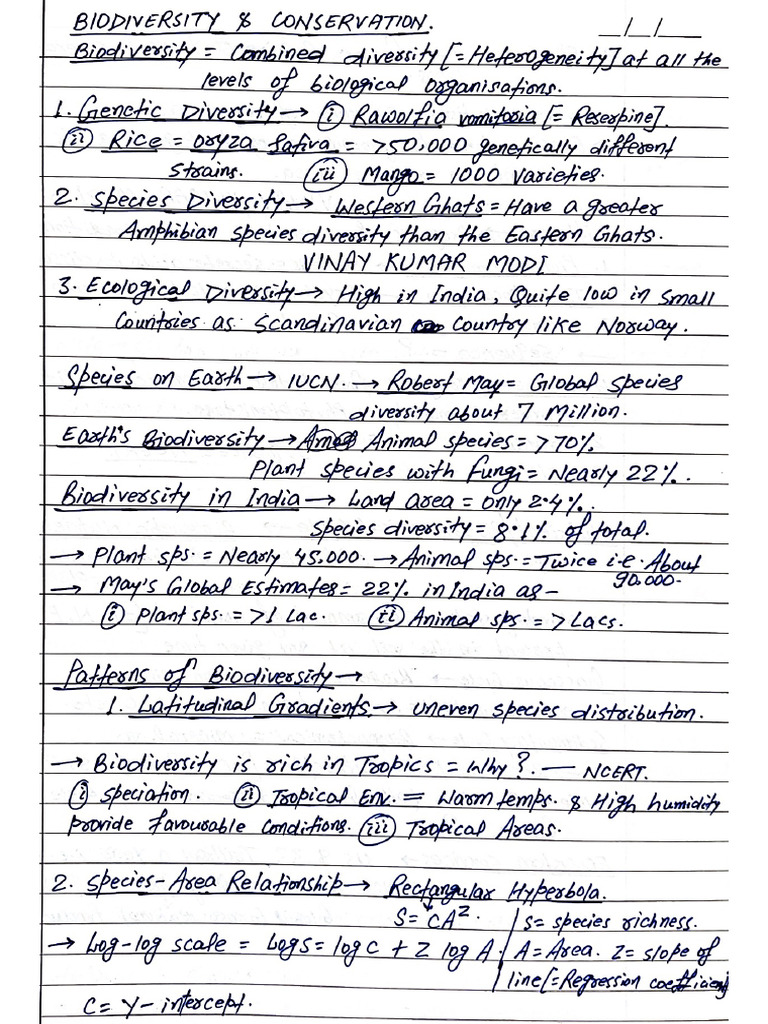 Biodiversity and Conservation Notes | PDF