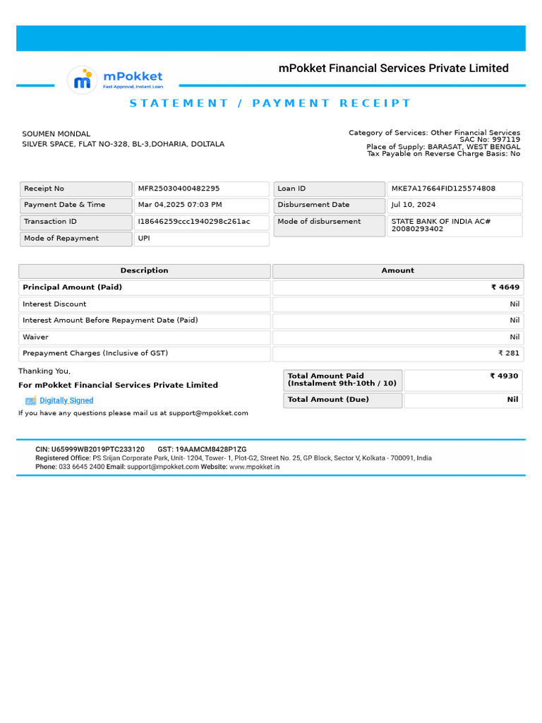 Installment Receipt MKE7A17664FID125574808 9th-10th | PDF