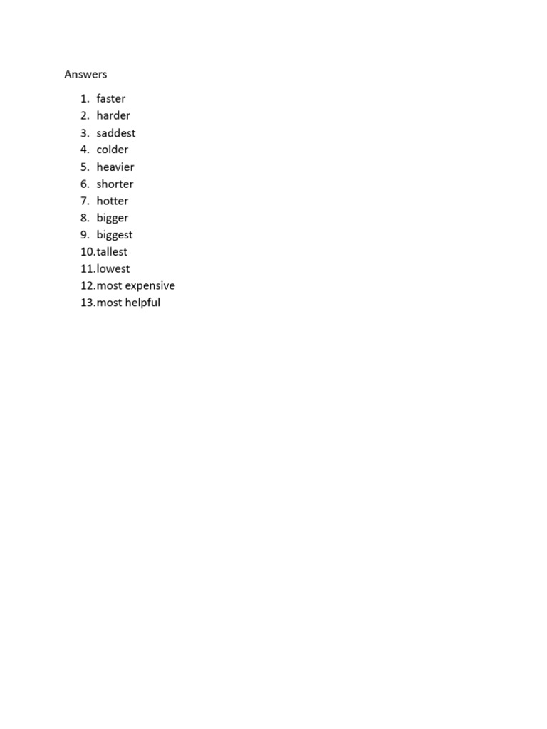 Comparative Practice Worksheet (Answers) | PDF