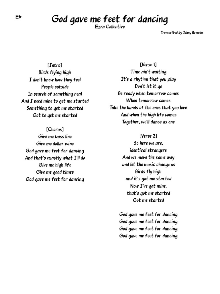 God Gave Me Feet for Dancing Lyrics | PDF | Popular Music | Musical Forms