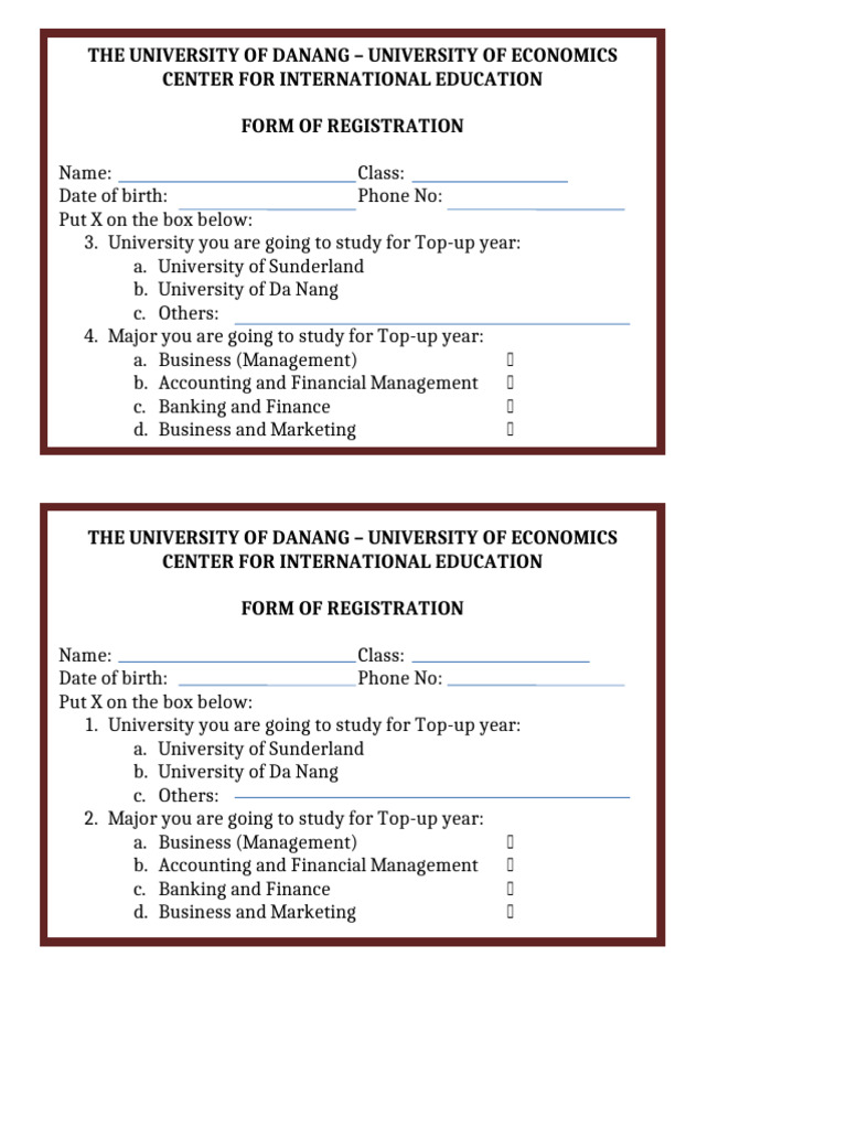 Registration Form for Top-up Year | PDF