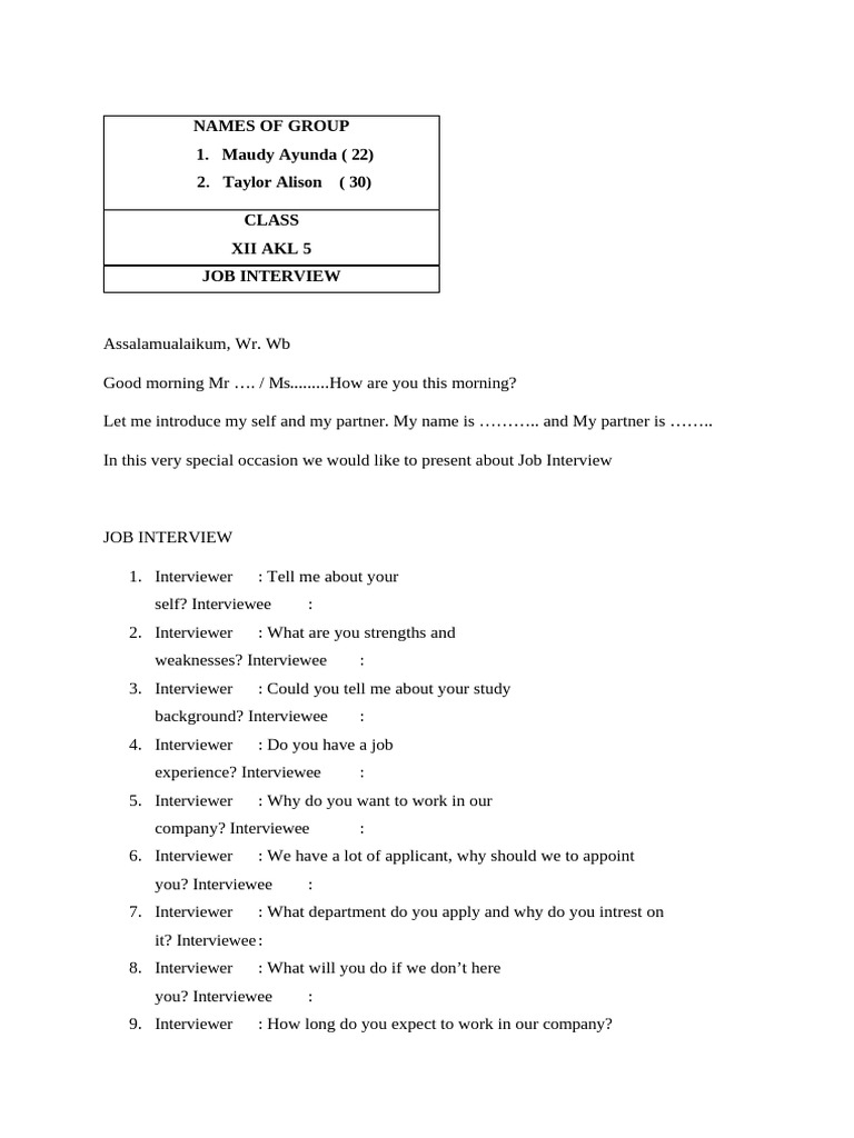 Job Interview Template | PDF