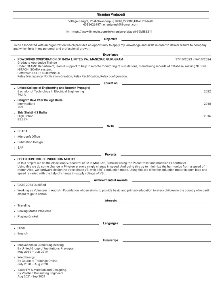 Niranjan Cv | PDF | Electrical Engineering | Electricity