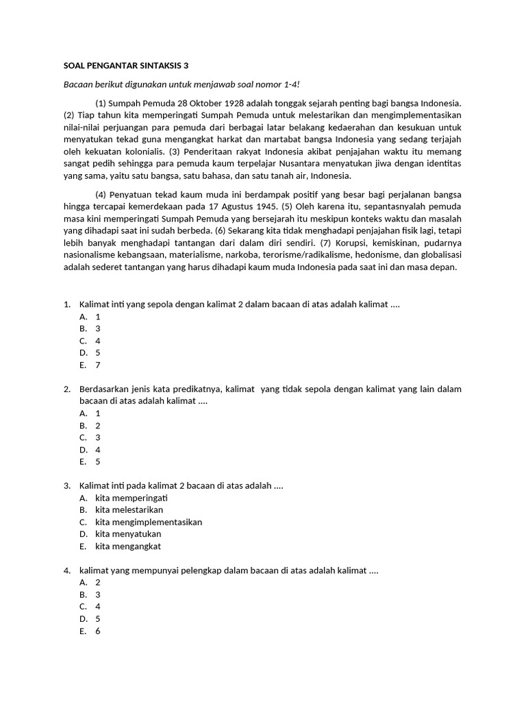 115 Soal Pengantar Sintaksis 3 | PDF
