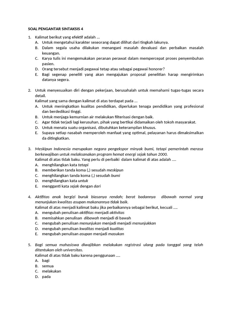 132 Soal Pengantar Sintaksis 5 | PDF