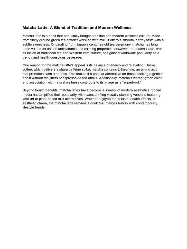 Matcha Latte: Tradition Meets Wellness | PDF