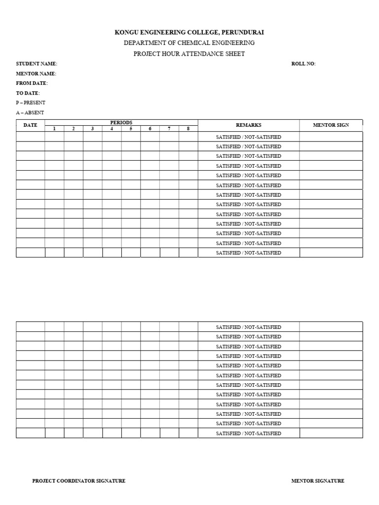 KEC Chemical Engineering Attendance Sheet | PDF