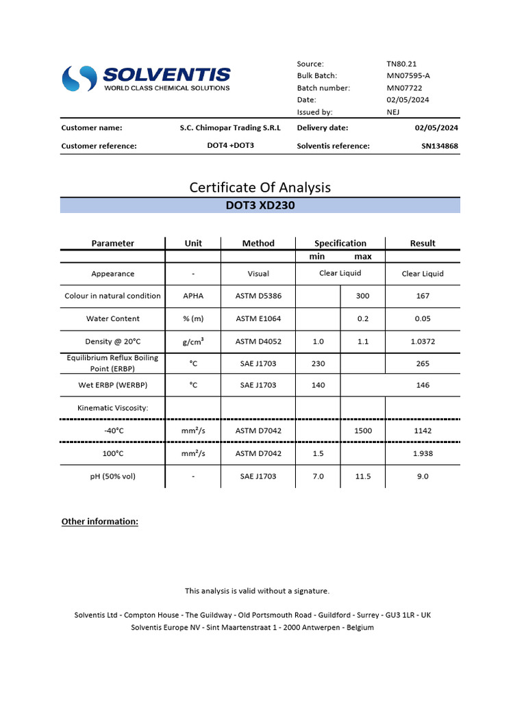 Coa Dot3 SN134868 | PDF