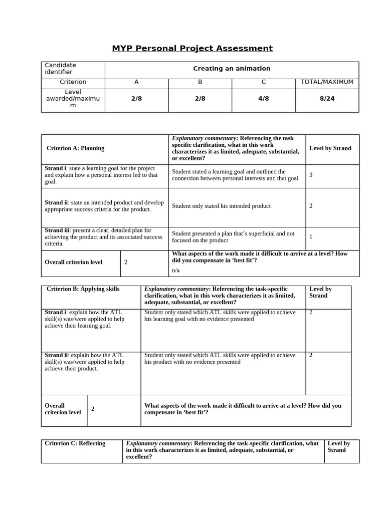 Personal Project Assessment | PDF | Goal | Cognition