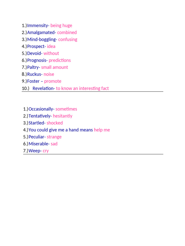Vocabulary Words and Definitions List | PDF