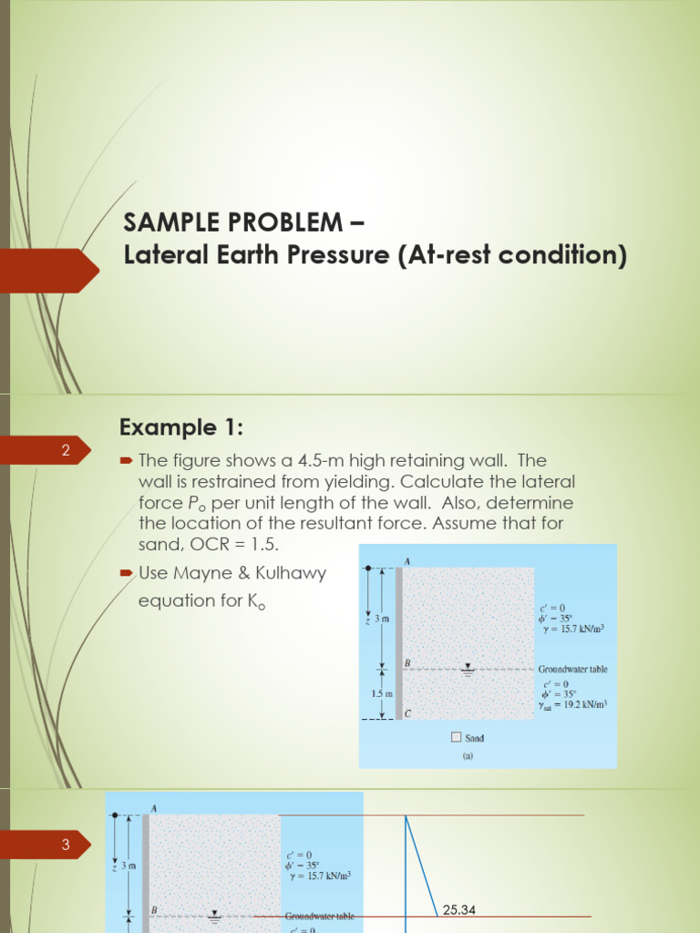 Lateral Earth Pressure Calculation Example | PDF