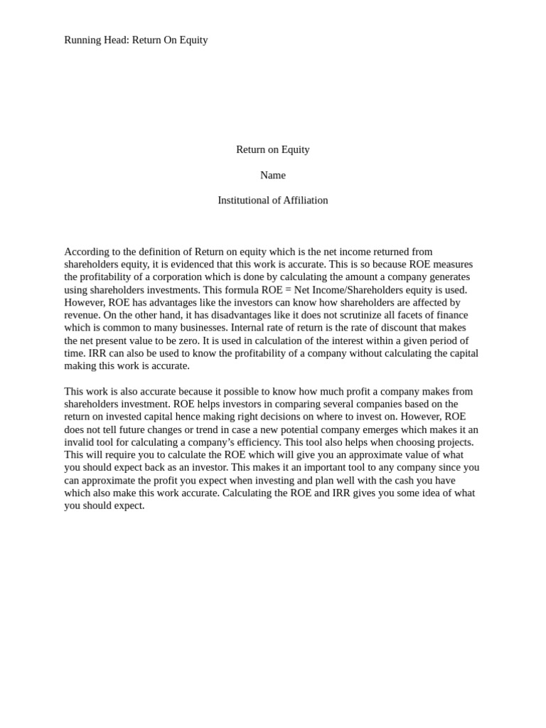 Return On Equity | PDF