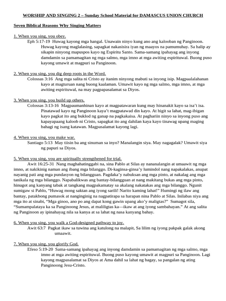 WORSHIP AND SINGING Sunday School Material | PDF