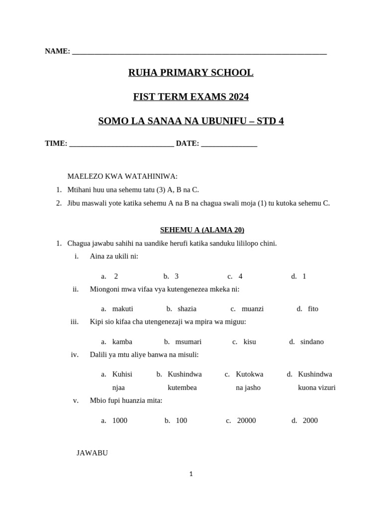 Sanaa Na Ubunifu STD 4 | PDF