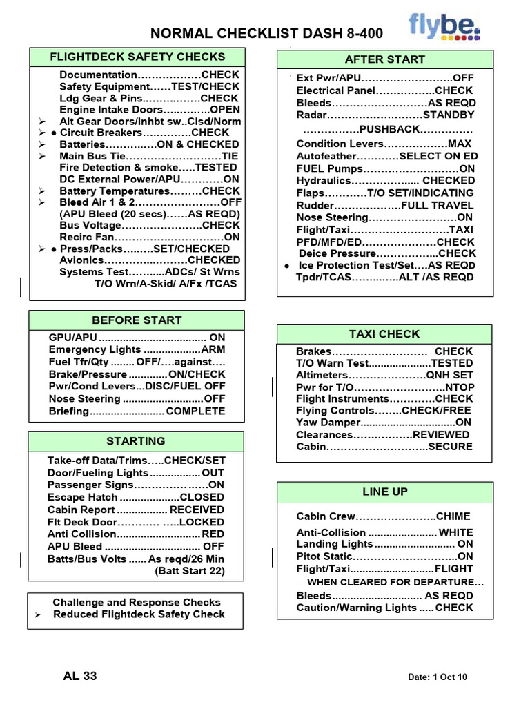 Q400_CHECKLIST | PDF | Aviation | Aircraft