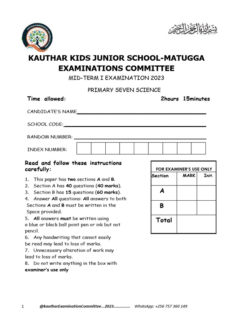 Primary Seven Science Exam 2023 | PDF | Circulatory System | Plants