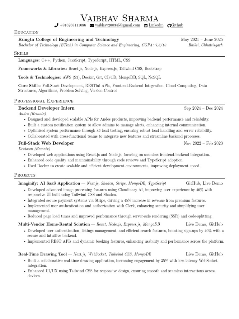 Vaibhav Sharma AI Full Stack Developer | PDF | Computer Engineering | Software