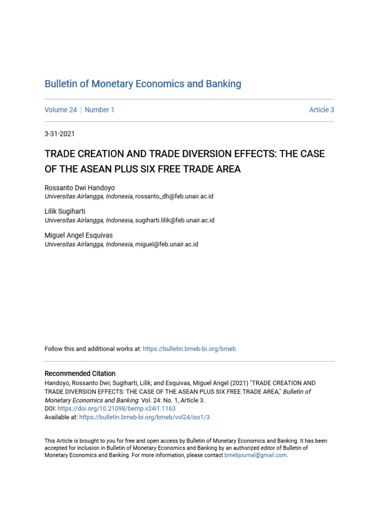 Trade Creation and Trade Diversion Effects - The Case of The Asean ...